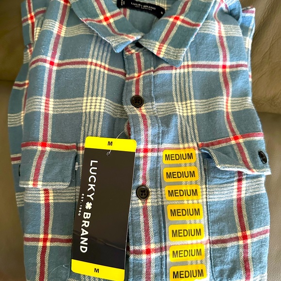 Lucky Brand | Shirts | Nwt Lucky Brand Medium Blue Plaid Flannel Shirt ...